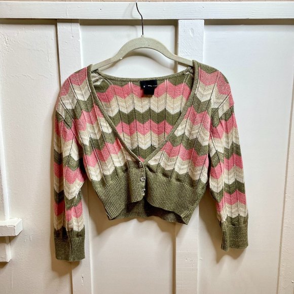 Mixit | Sweaters | Y2k Mixit Pink Green With Gold Cropped Cardigan With ...